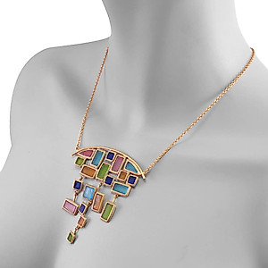 Michael Vincent Michaud American Handmade Cast Artisan Glass & Gold-Plated Multicolor Mosaic Statement Necklace