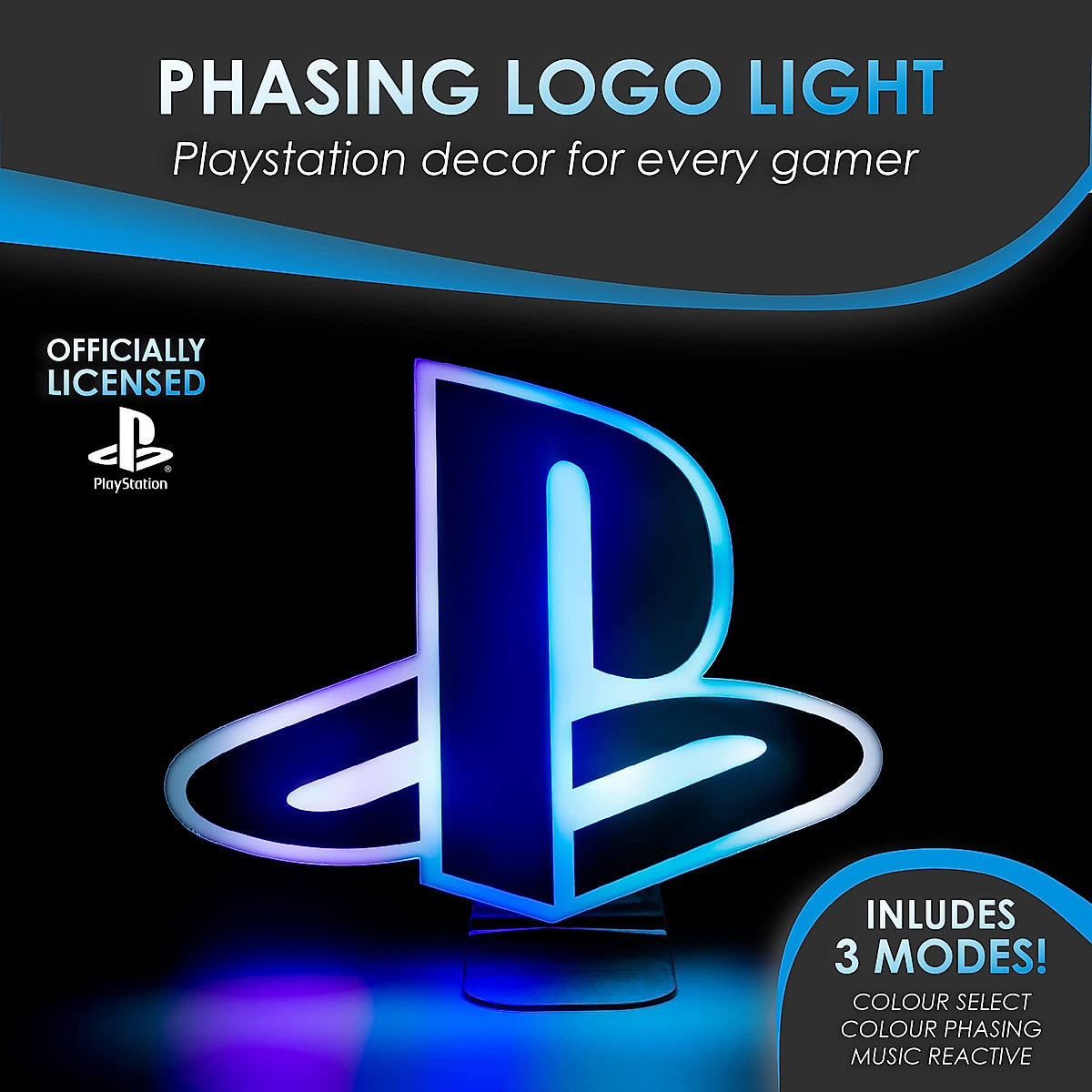 Paladone PlayStation Logo Light - Officially Licensed Merchandise with 3 Light Modes, Sound Reactive Mood Lighting for Gaming or Office Decor, Gift for Gamer, Powered by USB or Battery