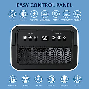 50 Pints Dehumidifier for Basement, Britsou Dehumidifiers for Home with Drain Hose - Quiet Smart Dehumidifier with 3 Modes, 24 Hr Timer - Ideal for Home Bedroom, Bathroom