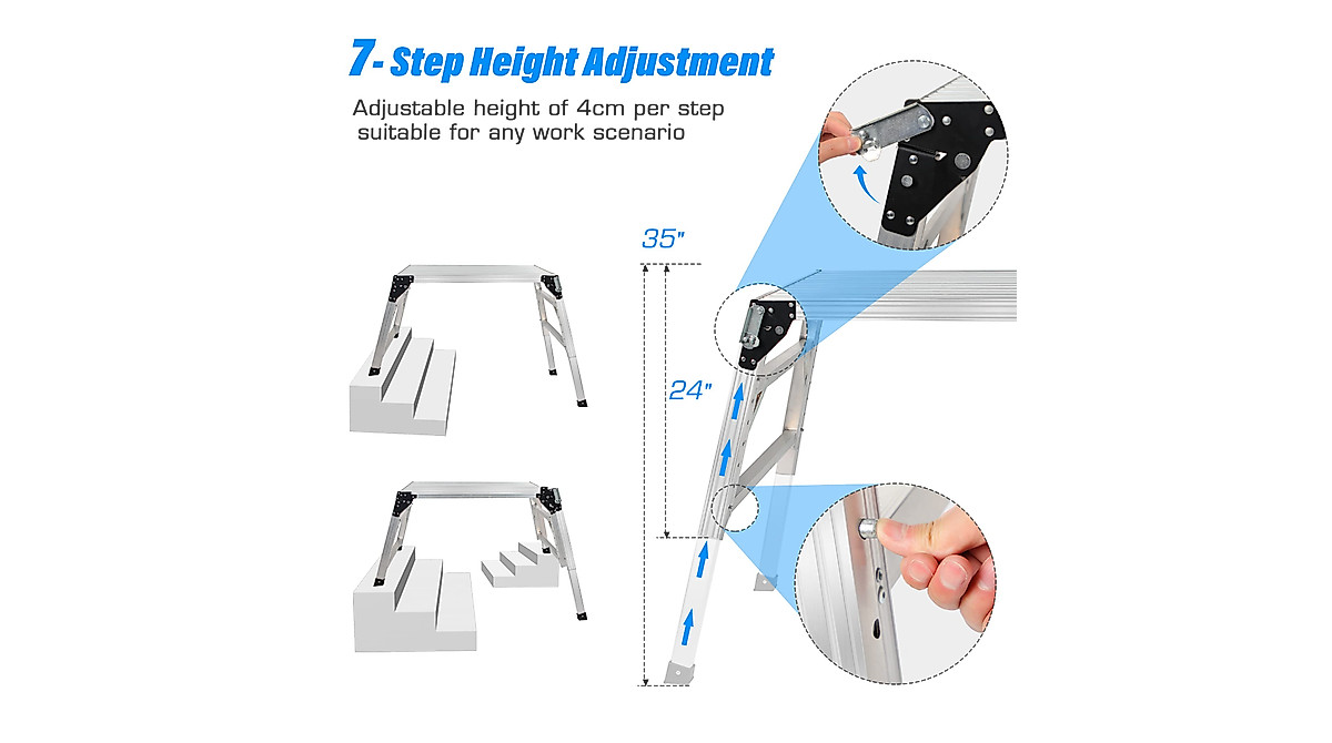 Adjustable Work Platform Step Ladder - 330 LBS Capacity
