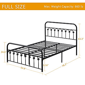 VECELO Classic Metal Platform Bed Frame with Headboard and Footboard Mattress Foundation with Steel Slat Support/No Box Spring Needed/Easy Assembly/Full Size Black