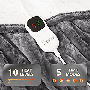 Homemate Electric Heated Blanket Twin - 62"x84" Heating Bed Blankets Throw with 10 Heating Levels 8 Hours Auto Off Fast Heating Over-Heated Protection Ultra Soft Warm Flannel ETL Certified Grey