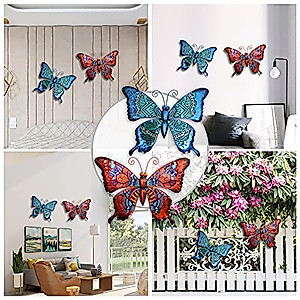 HONGLAND Metal Butterfly Wall Decor Indoor Outdoor Wall Art Metal Glass Butterfly Sculptures 2 Pack for Home Garden Fence Patio