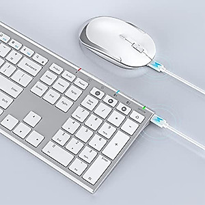 Bluetooth Keyboard Mouse, Multi-Device Wireless Keyboard Mouse Combo, Ultra Slim, Rechargeable, Dual-Mode(Bluetooth 4.0 + USB), for Windows/Mac OS (White and Silver)