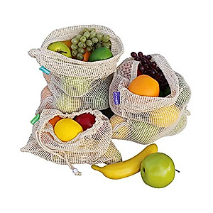 Earthwise Reusable Cotton Produce Bags Premium Set of 12 Grocery Bags Durable, Eco Friendly Material for Fruit and Vegetable Transport and Storage