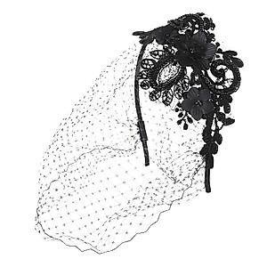 Yolev Bridal Wedding Veil Vintage Fascinator Mesh Lace Headband Tea Party Headwear with Veil Cocktail Tea Party Headwear for Girls and Women (Black)