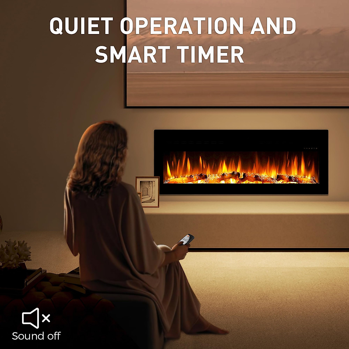 60 inches Electric Fireplace, Recessed and Wall Mounted Fireplace, Adjustable 20 Flame Colors and 5 Speeds, Remote Control & Touch Screen with Timer, Linear Fireplace W/Thermostat, Black