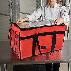 cherrboll Insulated Food Delivery Bag -23"x14"x15", Premium Large Commercial Catering Bag for Food Transport, Thermal Food Carrier with Side Pockets, Extra Strength Zipper & Thick Insulation, Red