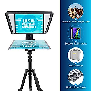 All-Metal teleprompter Supports 12.9" Tablets Prompting, w/a liftable Shooting Platform to Provide Wide-Angle Shooting for The Camera.