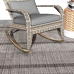 Outsunny Outdoor Wicker Adirondack Rocking Chair, Patio Rattan Rocker Chair with High Back, Seat Cushion, and Pillow for Garden, Porch, Balcony, Gray