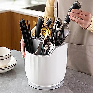 Komost Rotating Utensil Holder for Countertop, Utensil Organizer Caddy Crock for Kitchen Counter, Knife Holder Storage Rack