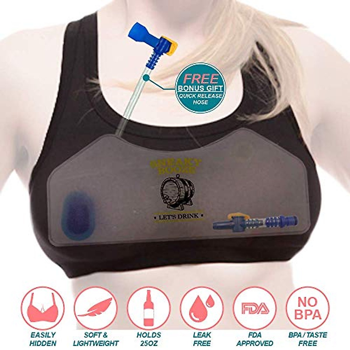 Sneaky Booze Sports Bra Hidden Flask Pouch For Women: Portable 25oz Undetectable Alcohol Bag. Concealable Plastic Wine Liquor Body Flasks. Disguised Leak Proof Travel Bags For Cruise Concert Festival
