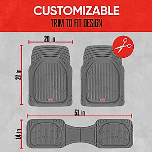 Motor Trend FlexTough Floor Mats for Cars, Gray Deep Dish All-Weather Mats, Waterproof Trim-To Fit Automotive Floor Mats for Trucks SUV, Universal Liner Car Accessories
