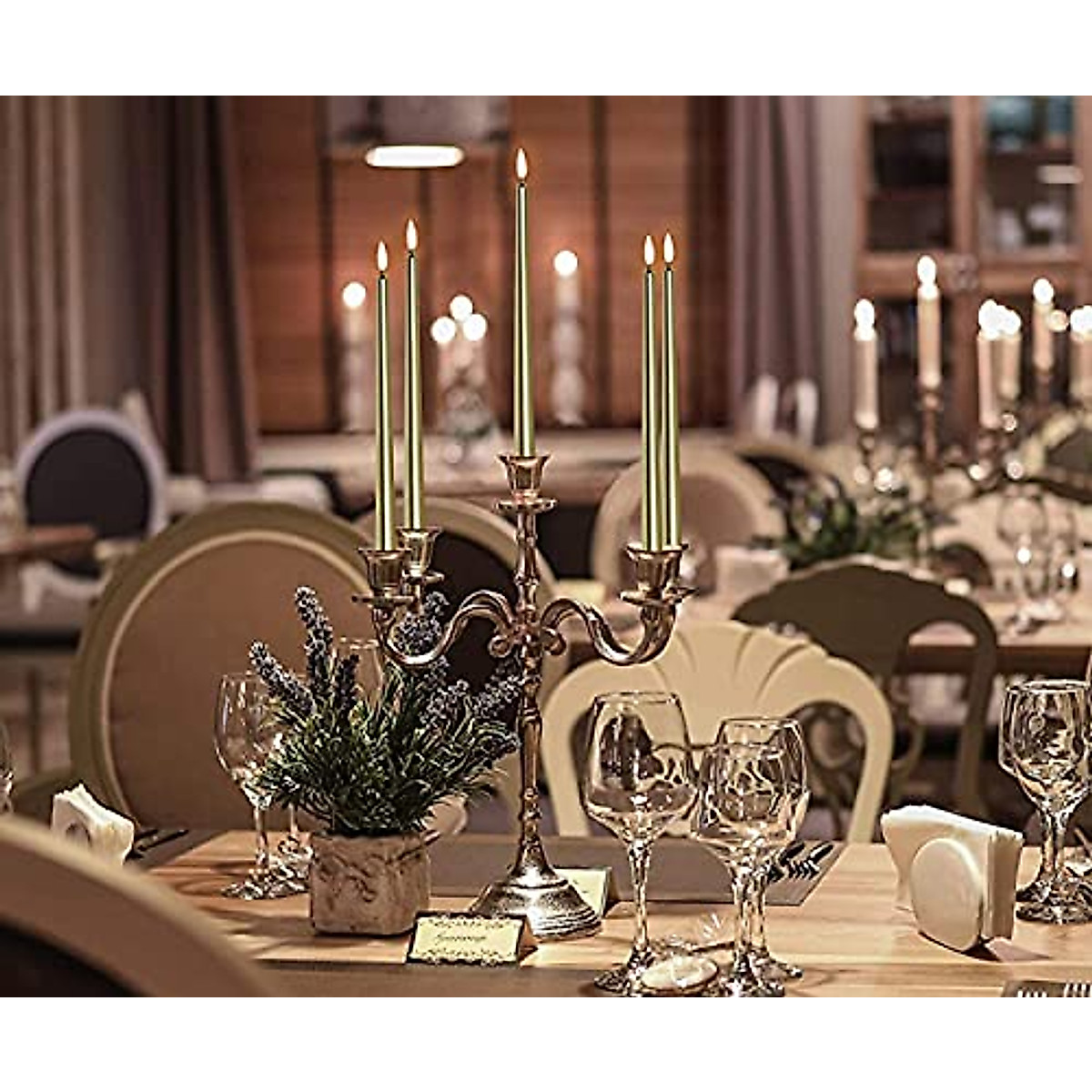 Hyoola Tall Metallic Cream Gold Taper Candles - 10 Inch - Dripless - 12 Pack - 8 Hour Burn Time