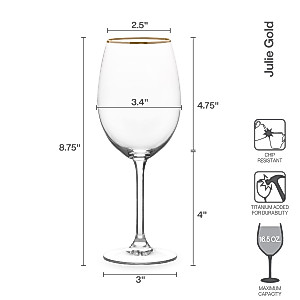 Mikasa Julie Gold Set of 4 White Wine Glasses, 16.5-Ounce, Clear