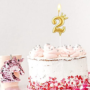 2.36in Birthday Number Candle, 3D Candle Cake Topper with Crown Cake Numeral Candles Gold Number Candles for Birthday Anniversary Parties (2)