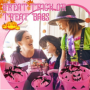 Paterr 48 Pcs 5 x 7 Inch Halloween Burlap Treat Bags Bulk Halloween Party Favors Pumpkin Goody Gift Bags with Drawstring Small Candy Pouches for Kids Halloween Trick or Treat Candy Bags(Pink)