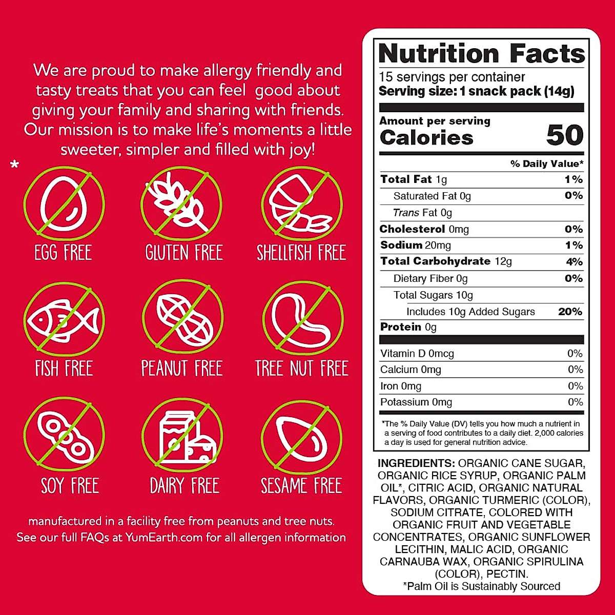 YumEarth Organic Giggles Chewy Candy – Allergy Friendly, No Artificial Dyes, Non GMO, Gluten Free, Fruit Flavored, Vegan Candy Snacks with No Artificial Flavors, 0.5 oz (Box of 15)​