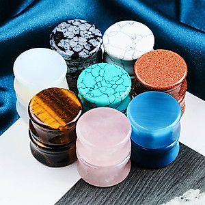 CABBE KALLO Natural Stone Ear Plugs Stretching Gauges Kit,16Pcs Mixed 6MM-20MM Saddle Double Flare Tunnel Unisex Earrings Ear Gauges, Tunnel Plug, Gauges for Women Stone Ear Tunnels & Saddle Plugs Set Ear Gauge Stretching Kit(1/2" (12mm))