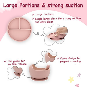 Baby Silicone Feeding Set, 13PCS Baby Self Feeding Set, Toddler Led Weaning Utensils Sets with Suction Bowl and Plate, 2 Set of Baby Spoons and Forks, Adjustable Bid, Sippy Cup with Straw and 2 Lids