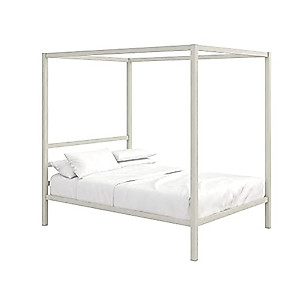 DHP Modern Metal Canopy Platform Bed with Minimalist Headboard and Four Poster Design, Underbed Storage Space, No Box Spring Needed, Full, White