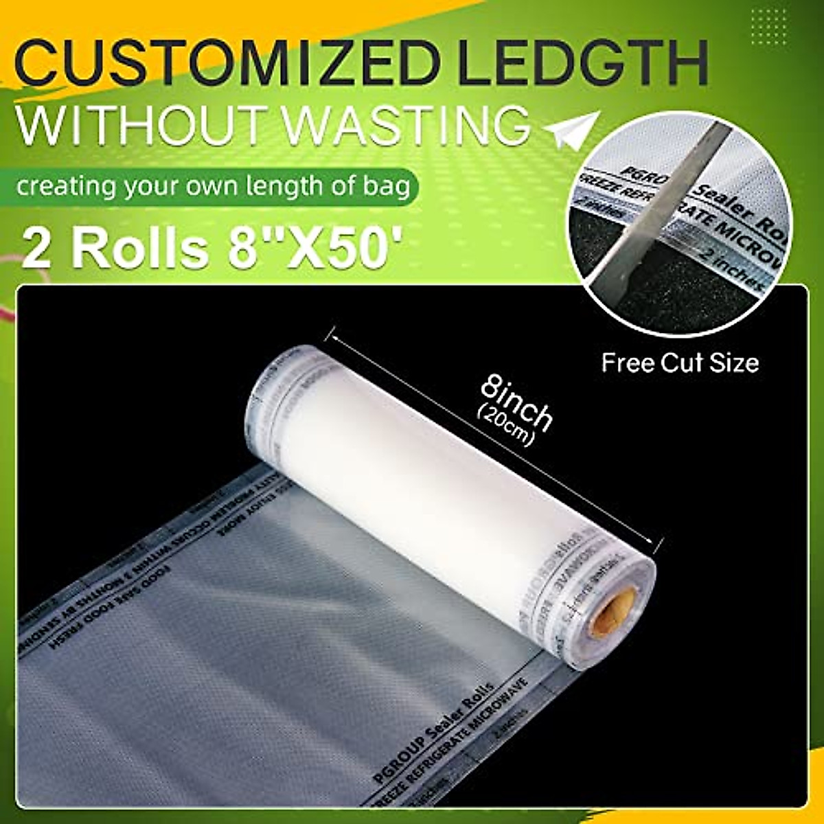 Vacuum Sealer Bags (2 Rolls-8" x 50' Total 100Feet) with BPA Free Heavy Duty Vacuum Seal Food Sealer Bags