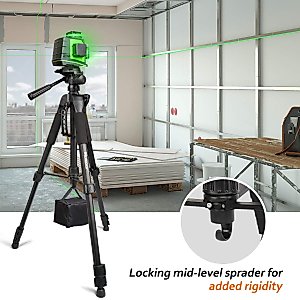 Huepar Lightweight TPD14 56" Adjustable Laser Level Tripod with 3-Way Swivel Pan Head, Quick Release Plate with 1/4" Screw Mount, Bubble Level, Multi-Function Hook and 5/8" UNF Adapter Nut