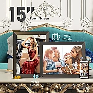 FULLJA WiFi Large Digital Photo Frame 15 inch - Smart Digital Picture Frame, 32GB, Motion Sensor, Full Function, Share Photos and Videos via App or Email, Unlimited Cloud Storage, Wall Mountable