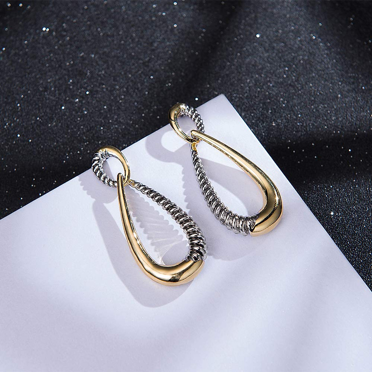 Mytys Dangle Earrings for Women Designer Brand Unique 2 Tone Gold & Silver Statement Drop Earring Jewelry Gift (style 12)
