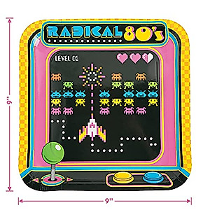 80s Party Dinner Plates and Napkins - Totally Awesome Throwback Theme (Serves 16)