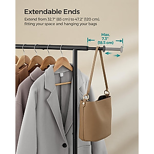 SONGMICS Clothes Rack, Clothing Rack for Hanging Clothes with Wheels, Garment Rack with Extendable Hanging Rail, 99 lb Total Max. Load, 15.7” x 32.7”-47.2” x 61.4”, Ink Black UHSR134B01