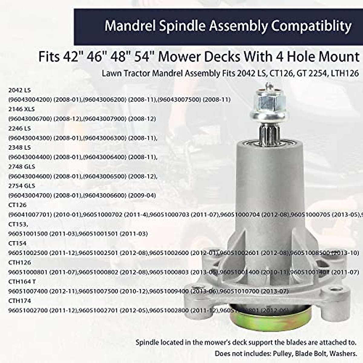 Spindle Assembly fit for Husqvarna 587819701 AYP187292 fit for Craftsman 917289912 917288320 917253701 Replace 187292 192870 532187281 532187292 567253301 587125401 for 42",46",48",54" Deck