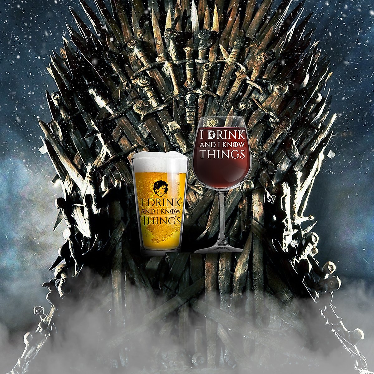 I Drink And I Know Things Beer and Wine Glass Set- Cool Present Idea for Bridal Shower, Wedding, Engagement, Anniversary and Couples - Him, Her, Mr. Mrs. Mom Dad