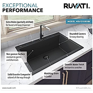 Ruvati 30 x 20 inch Drop-in Topmount Granite Composite Single Bowl Kitchen Sink epiGranite - Arctic White - RVG1030WH