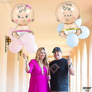 KatchOn, Baby Gender Reveal Balloons Set - 32 Inch, Pack of 2 | Baby Balloons, Gender Reveal Decorations | Baby Boy Balloons and Baby Girl Balloons, Twin Baby Shower Decorations | Boy Or Girl Balloon