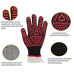 BBQ Heat Resistant Gloves 1472℉ for Men and Women - Extreme Heat Proof Grills Glove with Non-Slip Silicon for Grilling, Cooking, Baking for Oven, Grill, Smoker (Medium and Large, Black-Red)