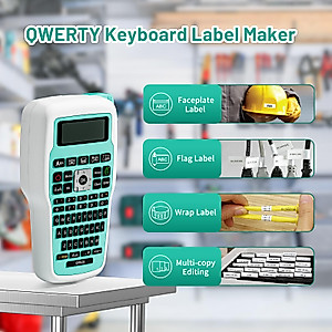 Vixic Label Maker Machine, Portable Label Maker with QWERTY Keyboard, Handheld Label Printer One Touch Key, Easy to Use Labeler, Cable Label Maker for Home Industrial Organization, Green