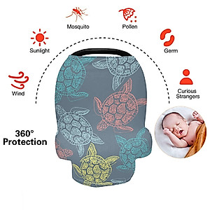 WELLDAY Baby Car Seat Covers Colorful Sea Turtles Stretchy Breastfeeding Scarf Breathable Infant Carseat Canopy Nursing Covers Multi Use for Stroller High Chair Shopping Cart Boys and Girls