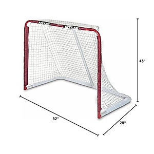 Mylec Steel Junior Hockey Goal for Indoor + Outdoor (52” x 43”), Easy Assembly, Lightweight, Portable, and Net Weave System (Red, 17 Pounds)