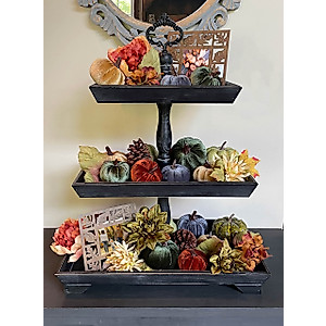 Large Rectangle Rustic Wood Three Tiered Tray, 3 Tier Serving for Coffee Bar, Kitchen Counter, Modern Farmhouse Table Decor, Cupcake Stand, Holiday - Felt Creative Home Goods (Black) with 3 Handles