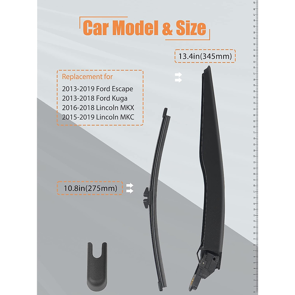 Rear Wiper Arm Blade, Replacement for 2013-2023 Ford Escape, 2015-2019 Lincoln MKC - MIKKUPPA Back Windshield Wiper Assembly Replacement - All Season Natural Rubber Cleaning Window