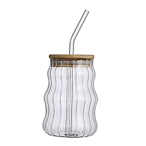 Gralara Household Glass Jar with Straws Clear Drinkware Reusable Gift High Borosilicate Glass Coffee Cup for Party Hiking Smoothies Beer, A