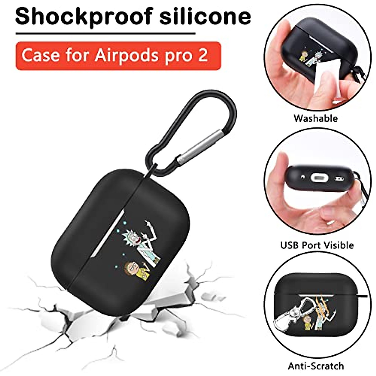 Cute AirPods Pro 2 Cases with Keychain, Soft Funny Cartoon Protective TPU Cover Compatible with AirPods Pro 2nd Generation 2022 Case