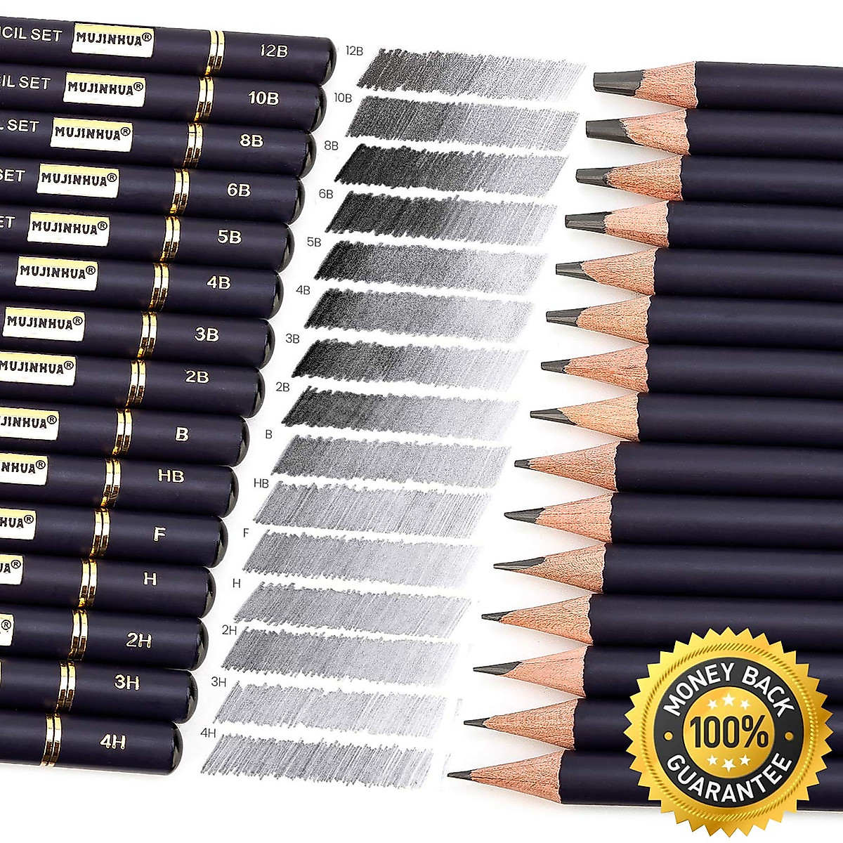 MUJINHUA - Sketch Pencils for Drawing, 15 Piece Graphite Pencils for Drawing, Sketching, and Shading - Ideal Art Supplies for Artists - Includes Various Hardness Options