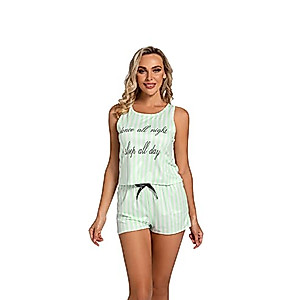 Summer Pajama Set For Women - Green Cartoon Print Sleepwear Sleevless Shirt with Short Large Designed Specifically For Women To Wear During Warmer Months.