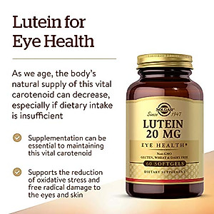 Solgar Lutein 20 mg, 60 Softgels - Supports Eye Health - Helps Filter Out Blue-Light - Contains FloraGLO Lutein - Non-GMO, Gluten Free, Dairy Free - 60 Servings