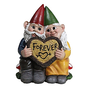 Ebros Whimsical Mr and Mrs Gnome Hobbit Couple Sitting On Toadstool Mushrooms Statue 6.25" Tall 'Forever Love Struck' Gnomes Home Decor Sculpture Figurine