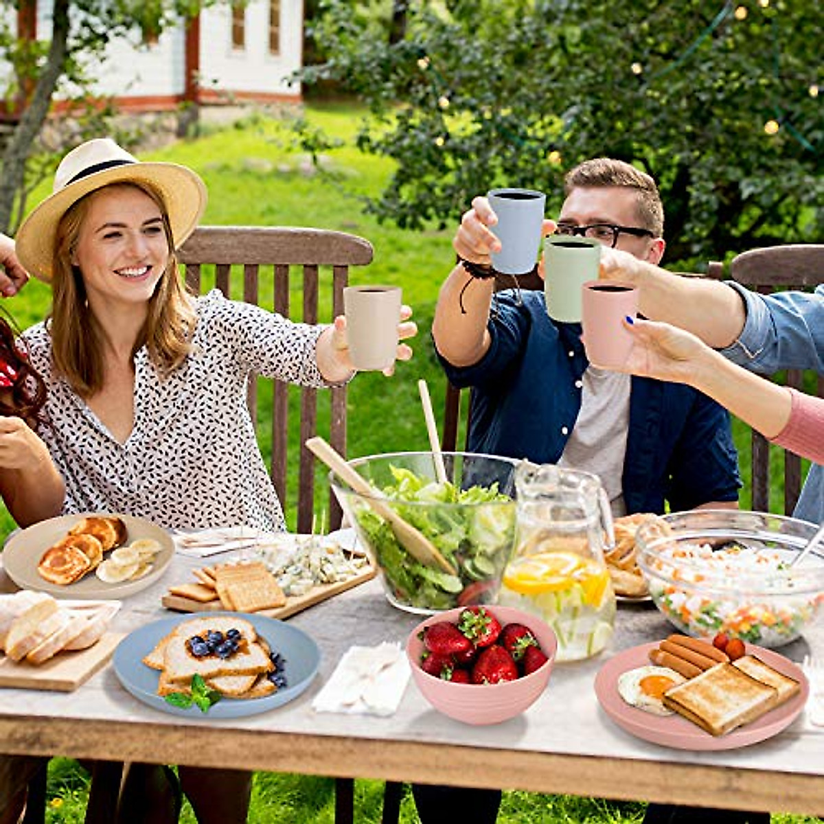 Cainfy Wheat Straw Dinnerware Sets for 4, 12PCS Unbreakable Lightweight Reusable Dinner Plates Camping Bowls Set for Kids, Dishwasher and Microwave Safe