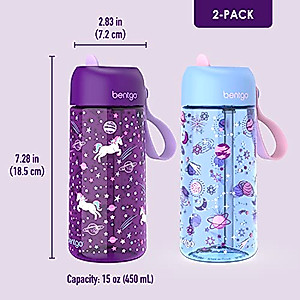 Bentgo® Kids Water Bottle 2-Pack - New & Improved 2023 Set With 2-Pack of Water Bottle Replacement Straws (Unicorn/Lavender Galaxy)