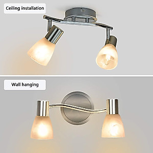 DLLT Industrial Track Lighting, Directional Spot Wall Light with Glass Shade, 2-Light Adjustable Flush Mount Tracking Light for Kitchen, Office, Bedroom, Picture Wall, Hallway, E12 Base